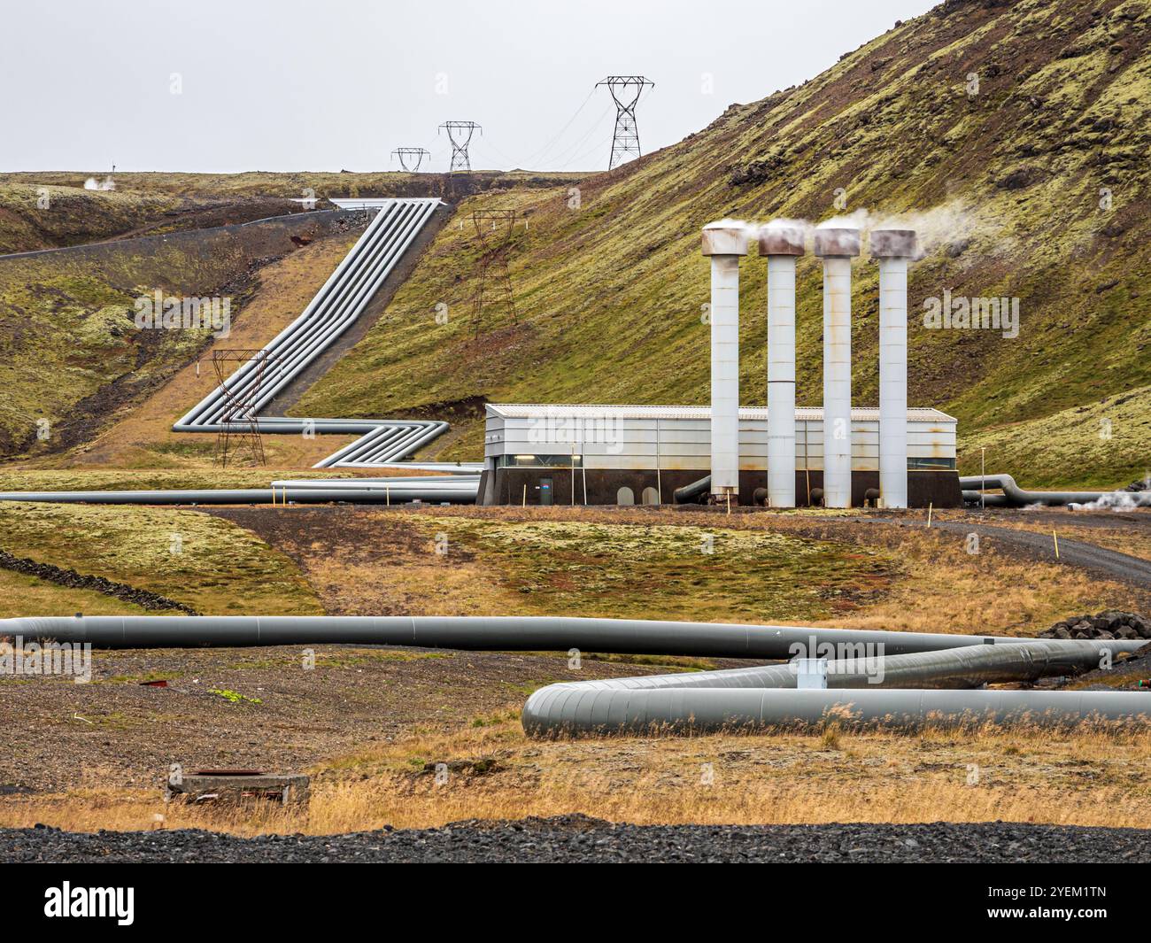 Hellisheidi geothermal power plant, pipelines, Iceland Stock Photo - Alamy