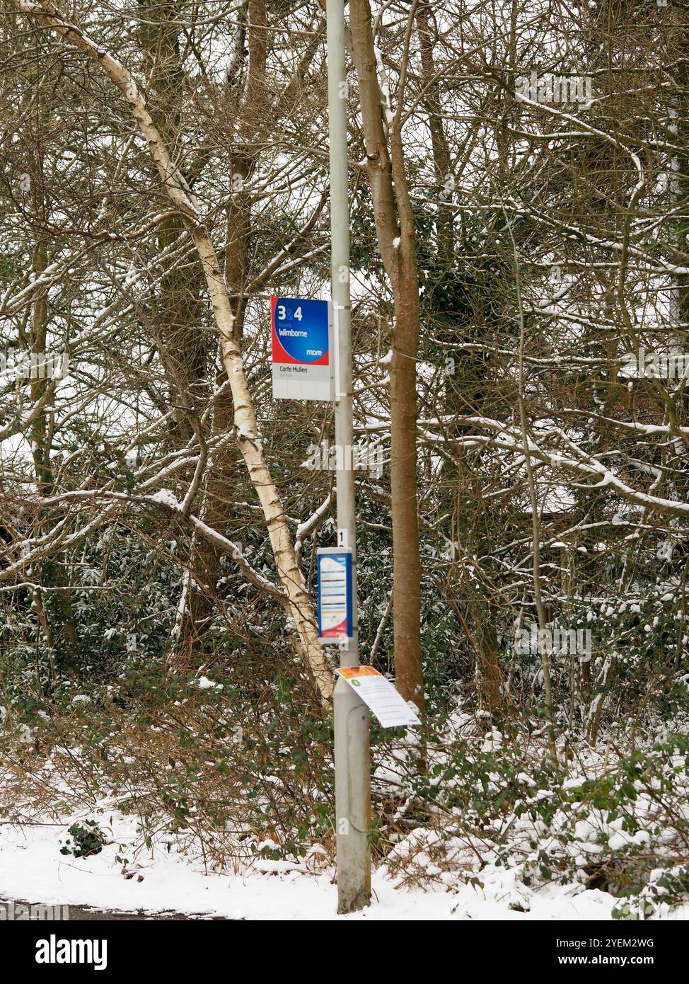 a bus stop in the snow at Corfe Mullen in Dorset Stock Photo - Alamy
