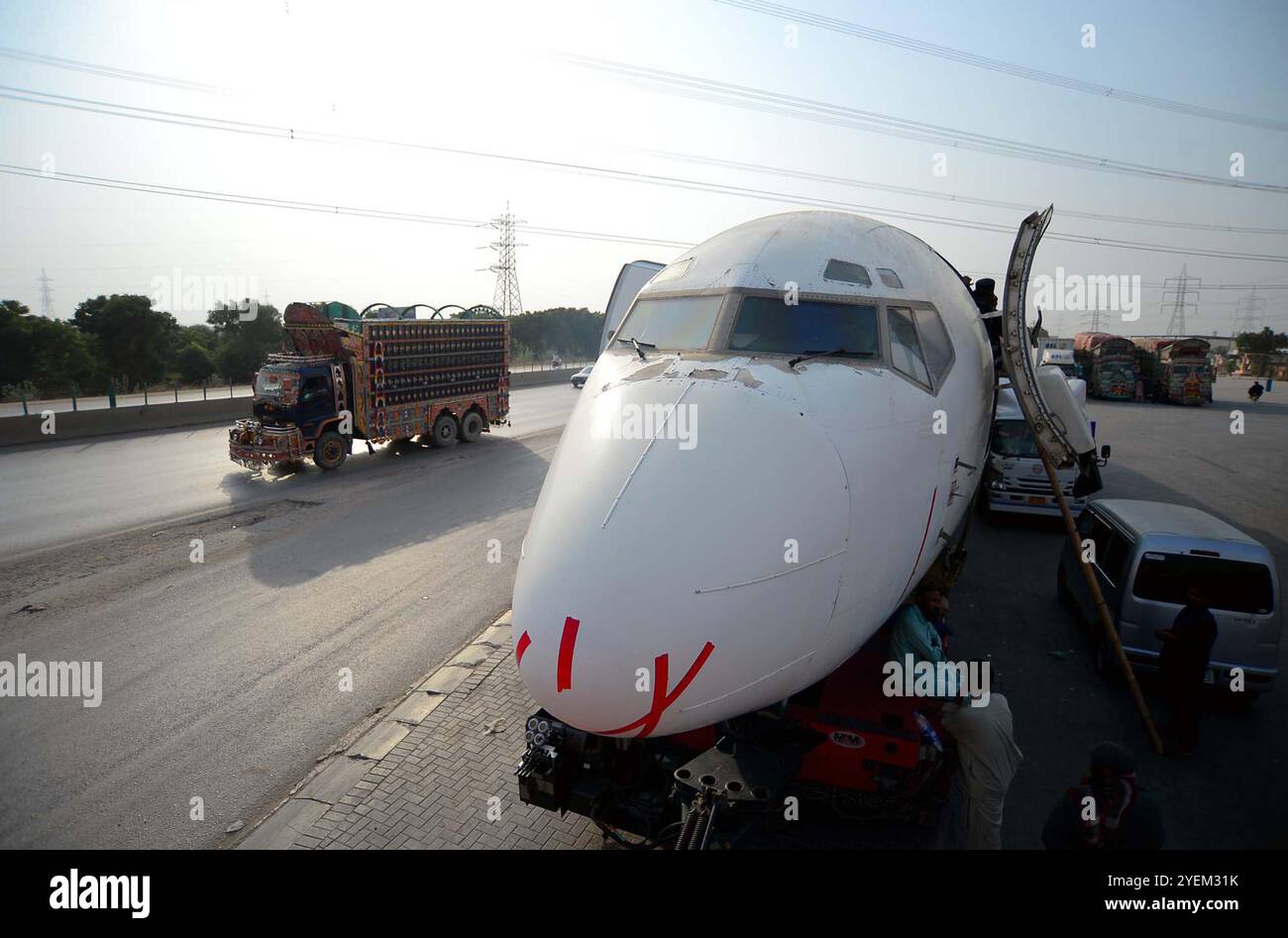 View of large passenger plane is being transported from Karachi to ...