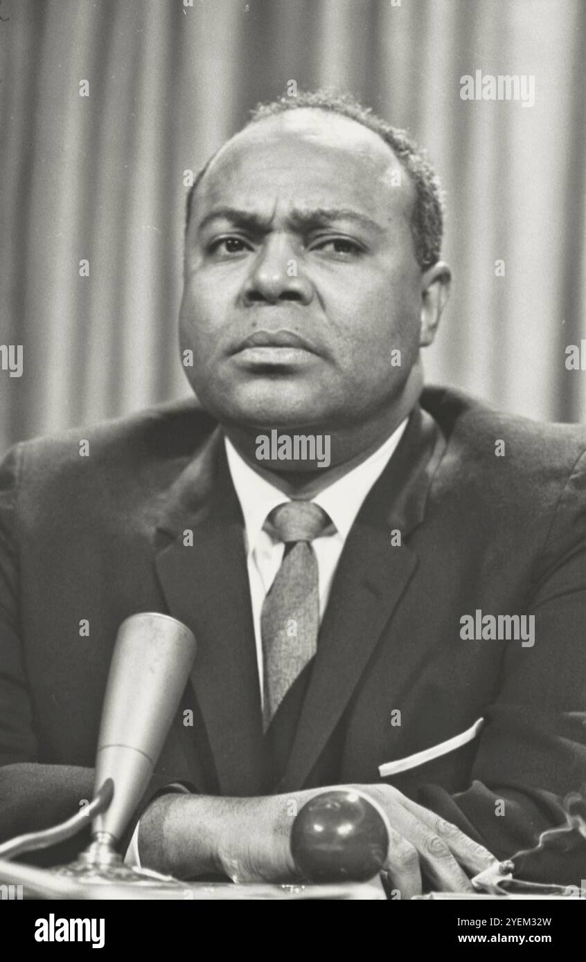 James Farmer at a meeting of American Society of Newspaper Editors, bust portrait, seated at a ...