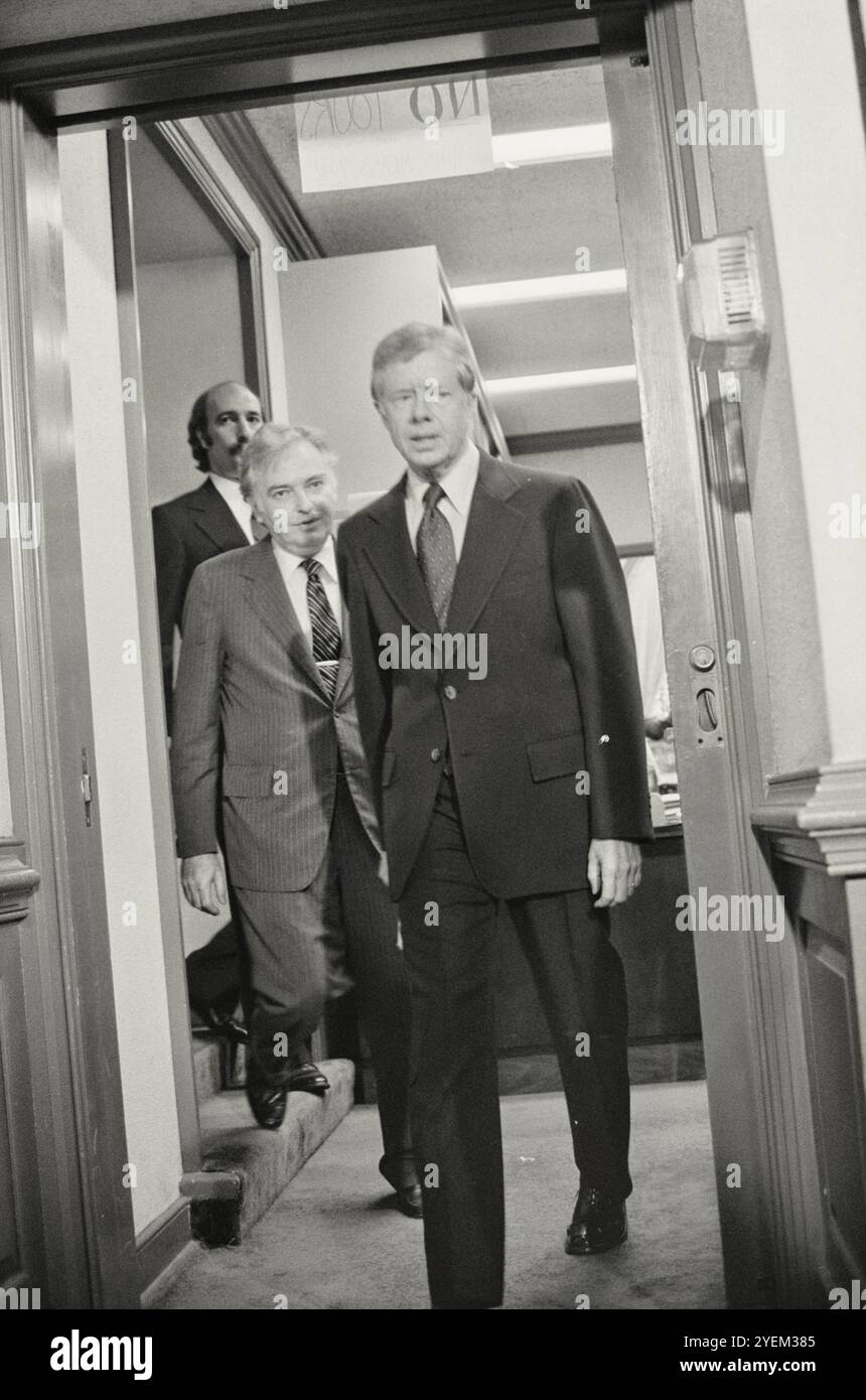 President Jimmy Carter walks with members of the Three Mile Island ...
