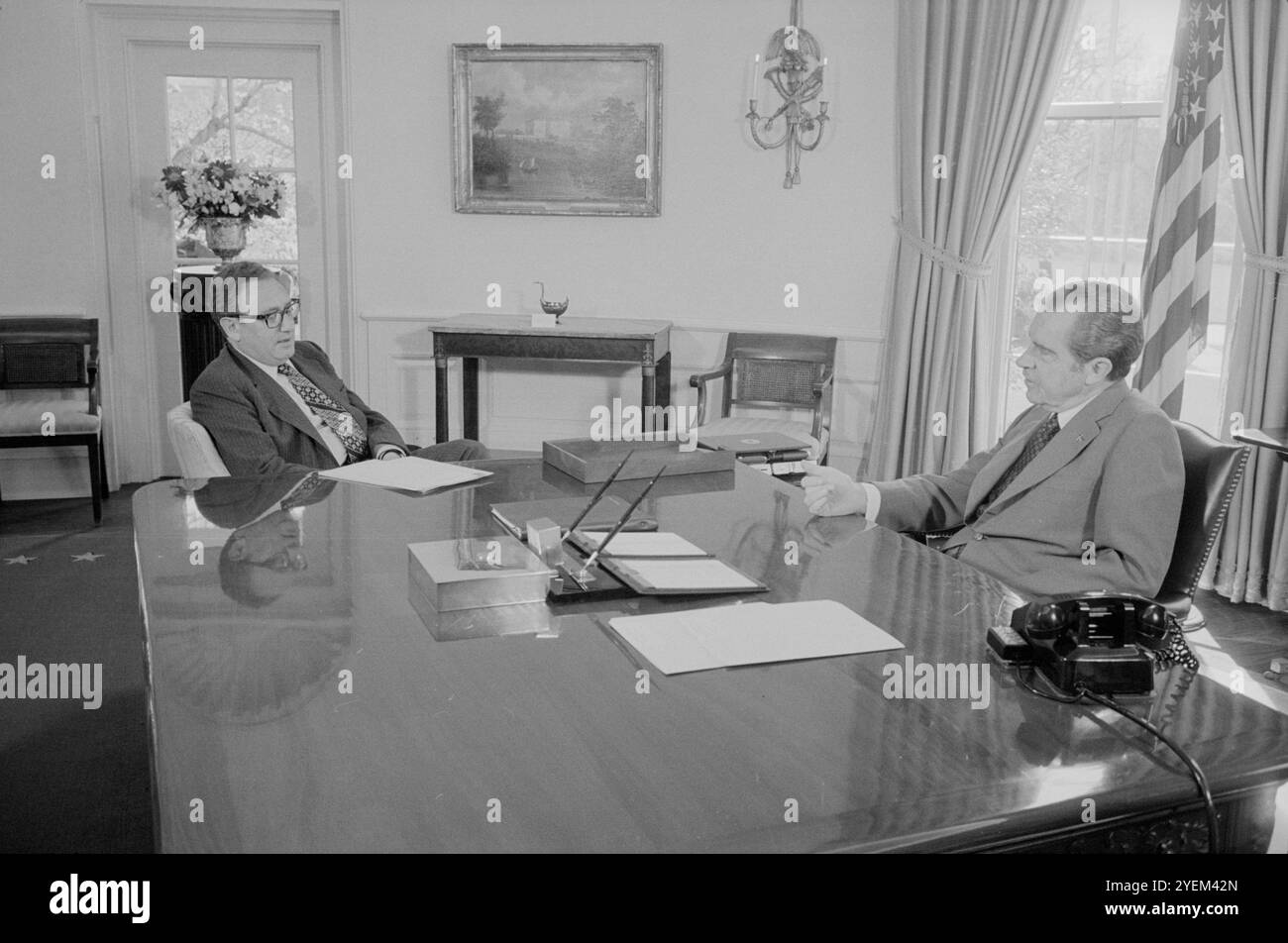 Henry Kissinger visits president Nixon at White House. USA. 22 March ...