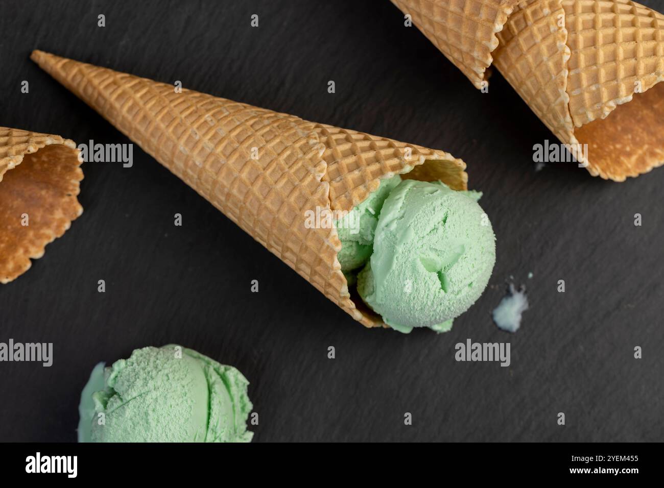 ice cream with mint flavor , sweet cold ice cream of green color with ...