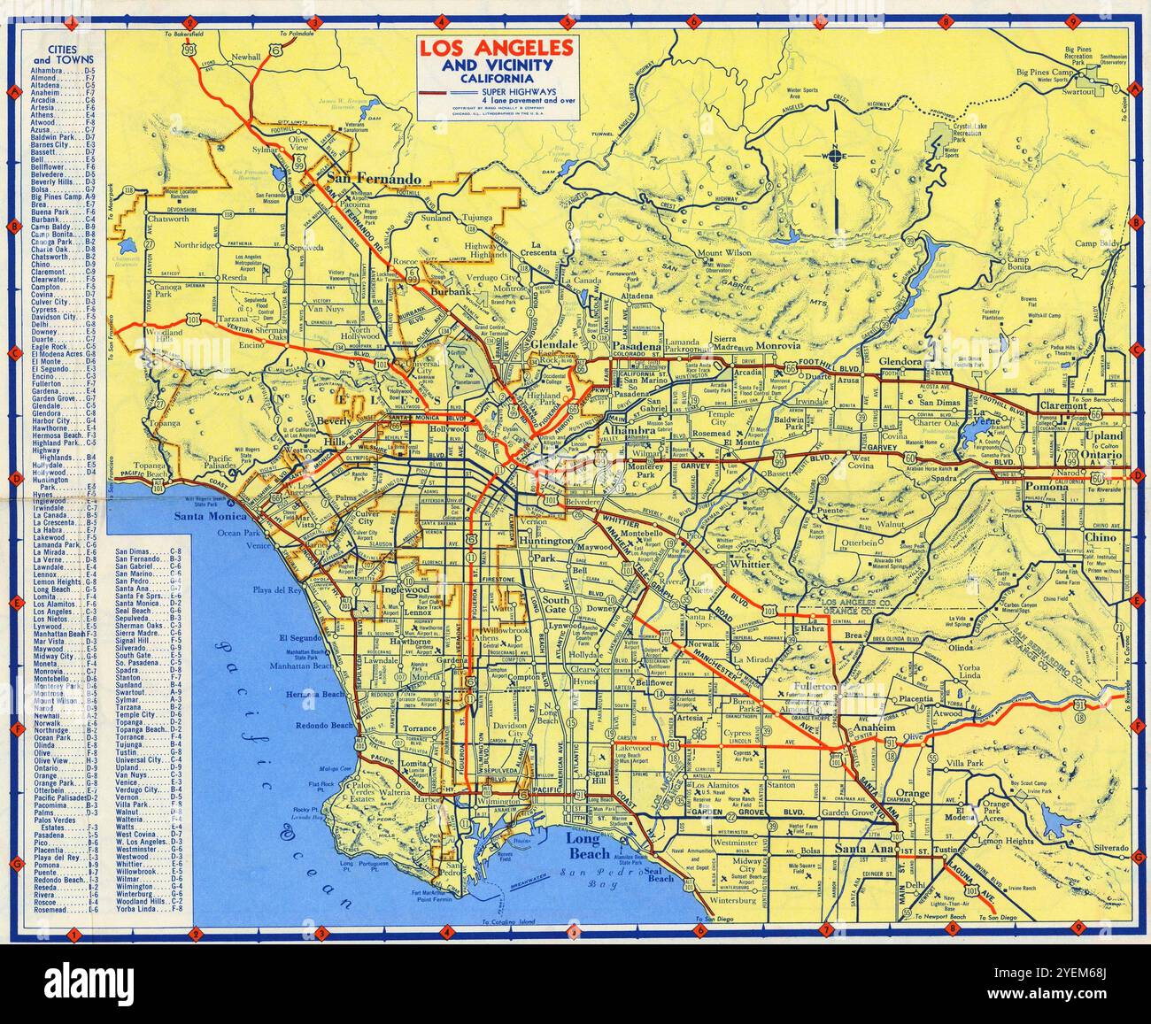 Vintage Detailed Los Angeles Map Printable Download Travel Poster Stock ...