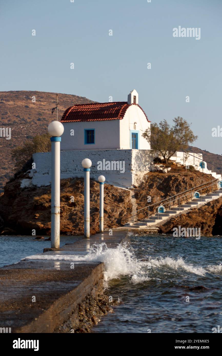 Seascape of the famous and suggestive Agios Isidoros Church of the ...