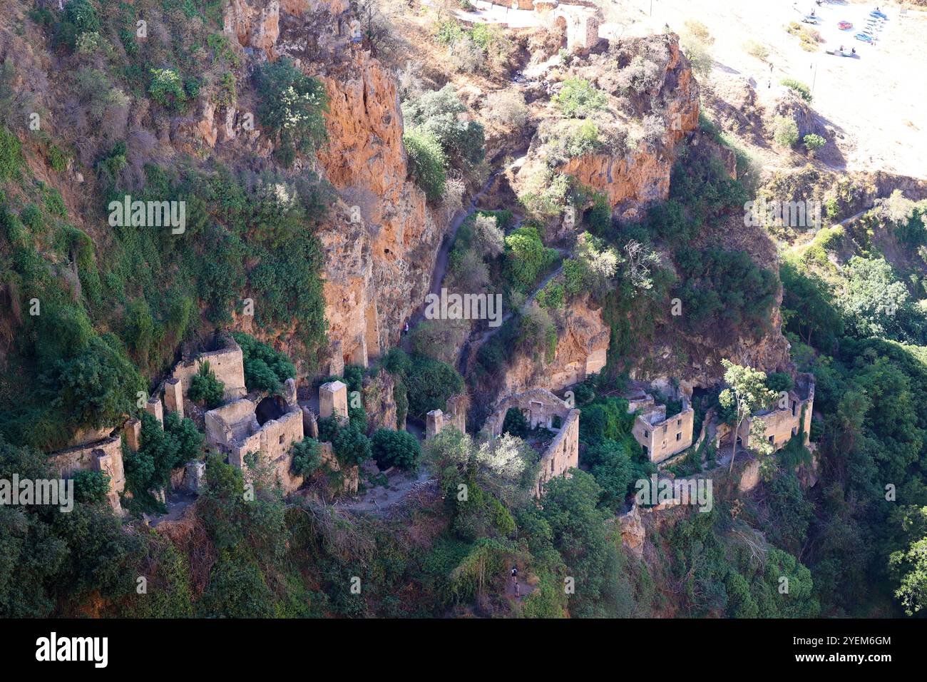 Old ruins in the gorge of the city of Ronda, Andalusia, Spain Stock ...