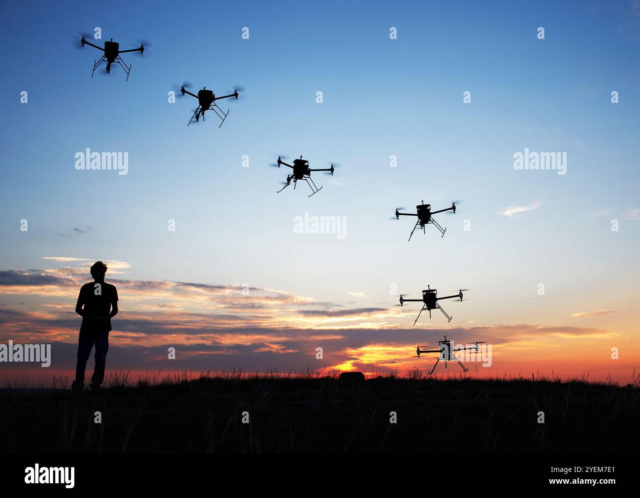 Sequence of man landing a drone (UAV Stock Photo - Alamy