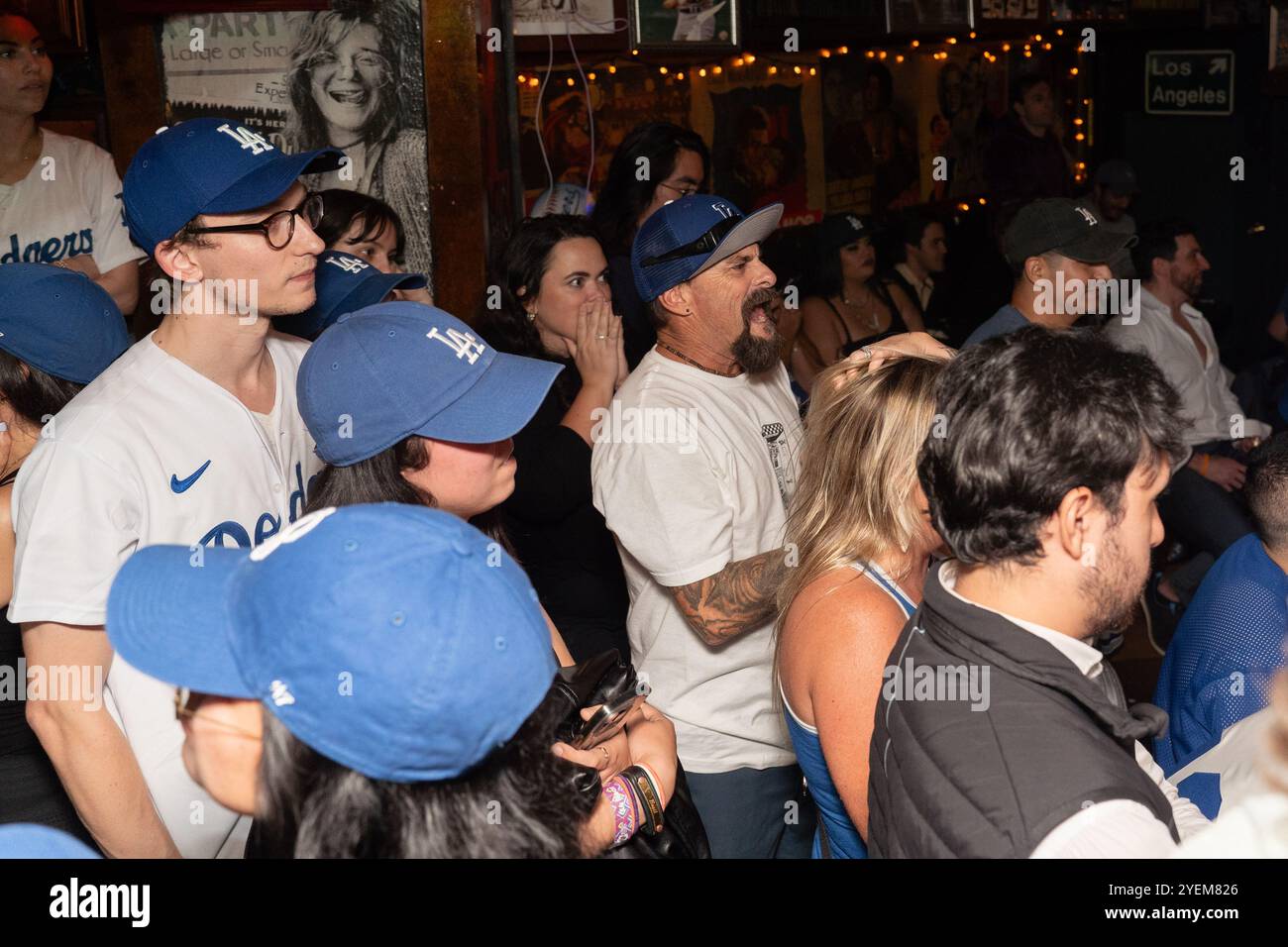 Fans watching the 9th inning. celebrate the Los Angeles Dodger's World Series win in Game 5 over ...