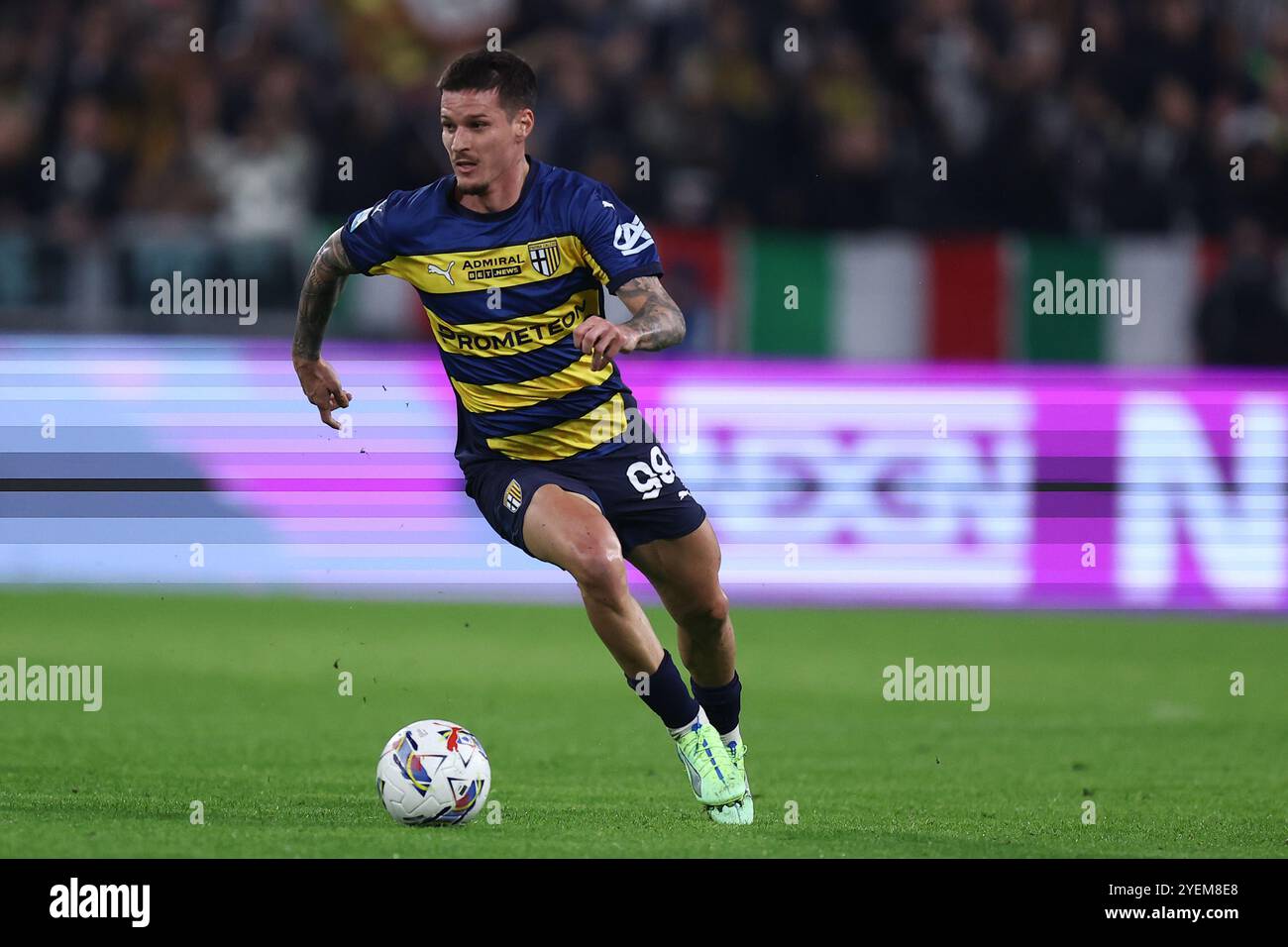 Torino, Italy. 30th Oct, 2024. Dennis Man of Parma Calcio in action ...