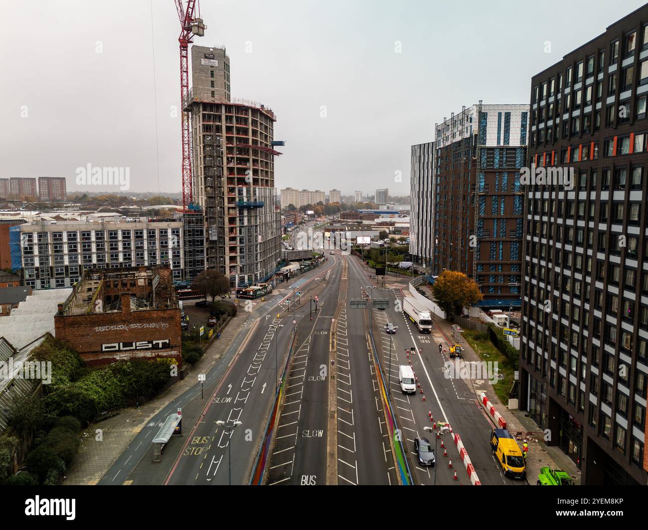 Aerial view of ongoing construction, modern buildings, and urban ...