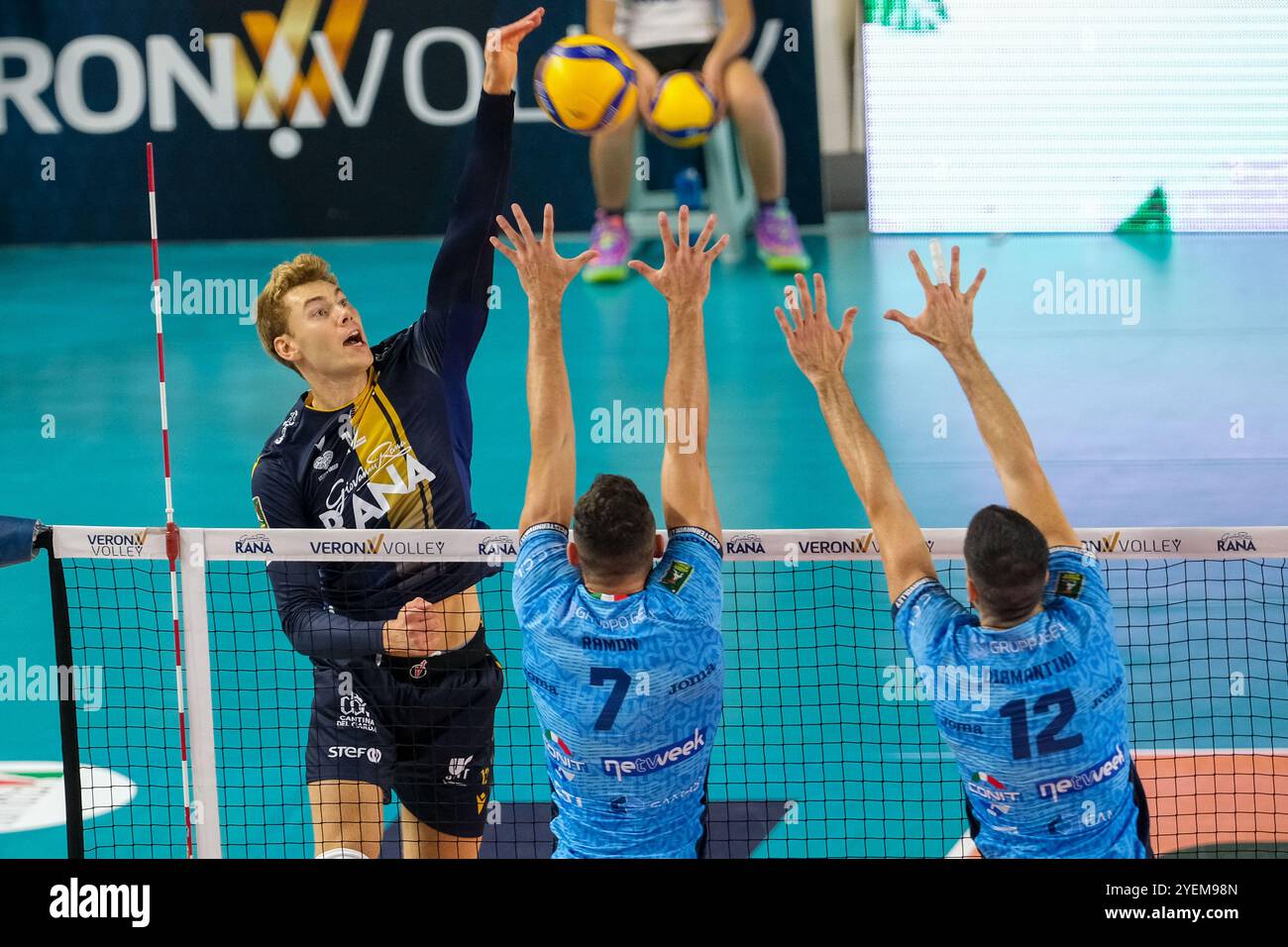 Spike of Mads Kyed Jensen of Rana Verona during the match between Rana ...