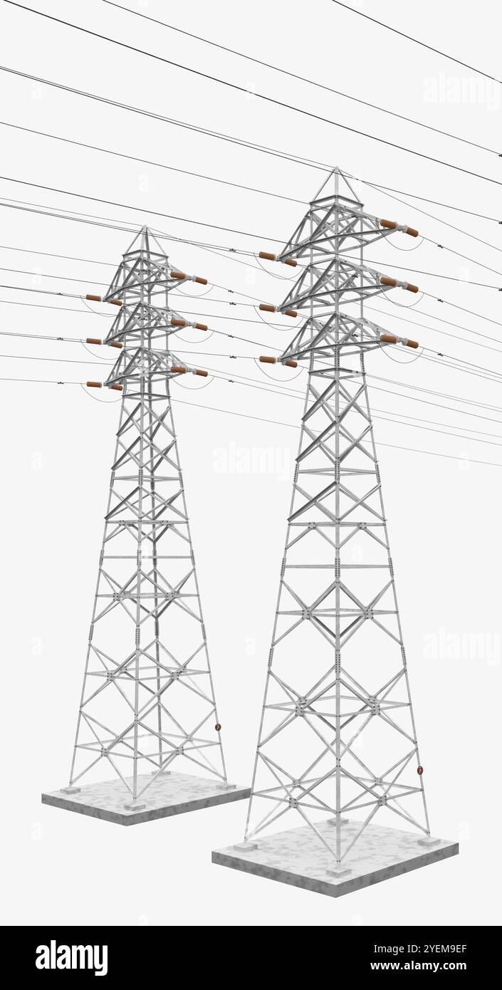 High voltage power line isolated on white background Stock Photo - Alamy
