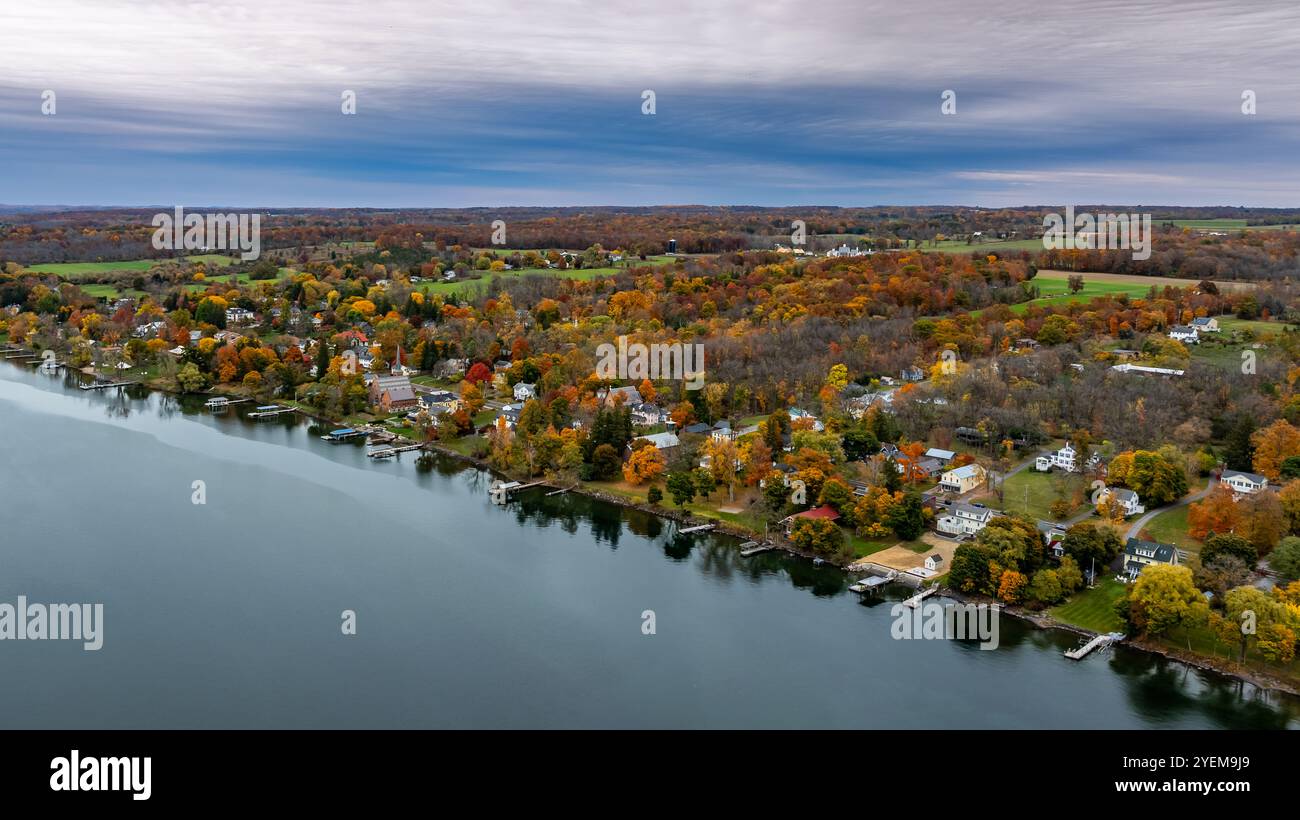 Aerial photo of the fall foliage surrounding the Village of Aurora ...