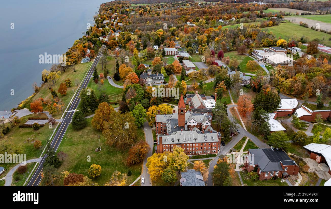 Aerial photo of the fall foliage surrounding the Village of Aurora ...