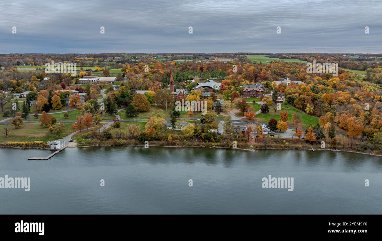 Aerial photo of the fall foliage surrounding the Village of Aurora ...