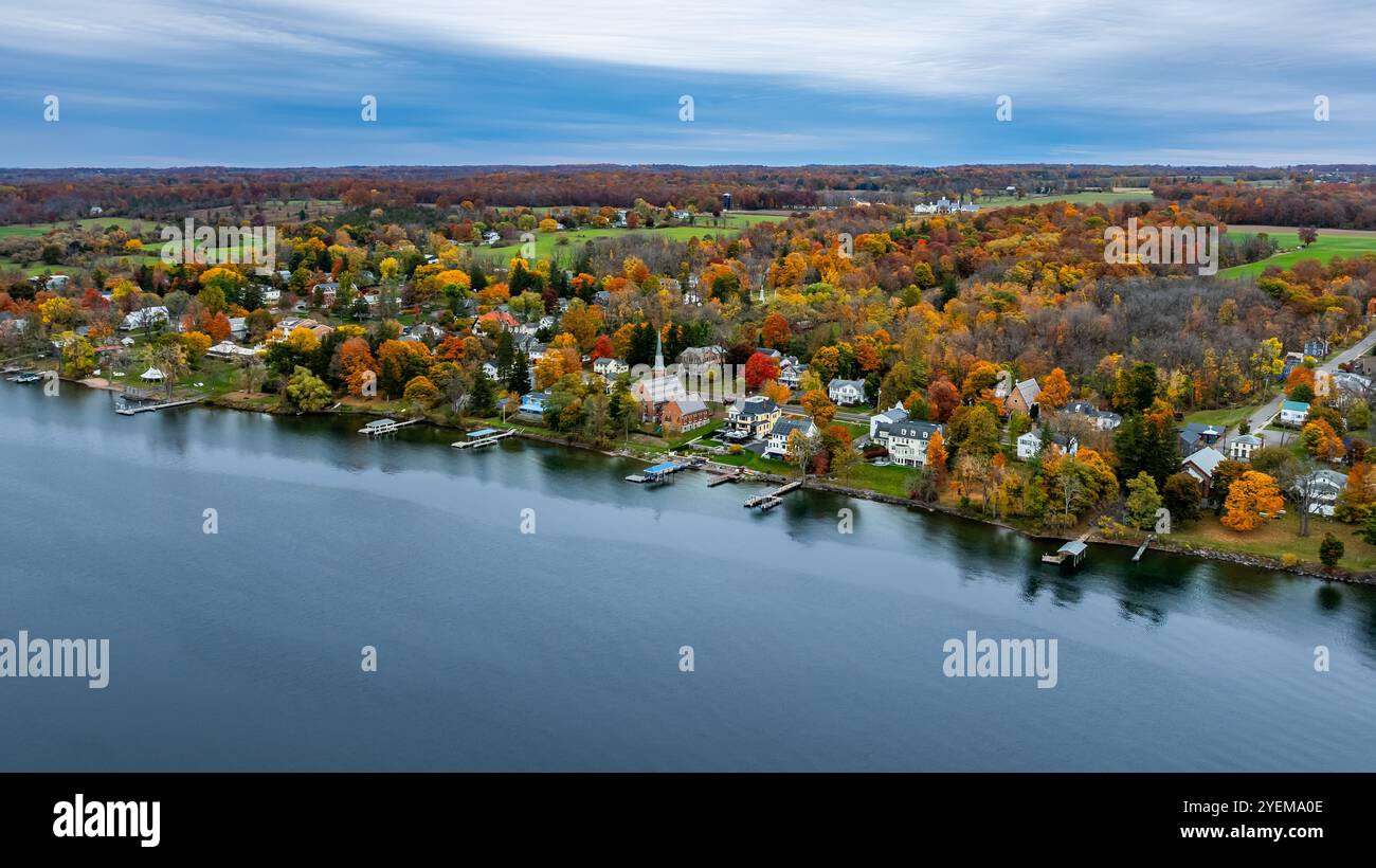 Aerial photo of the fall foliage surrounding the Village of Aurora ...