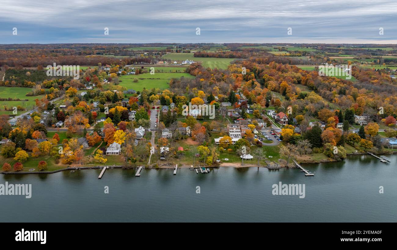 Aerial photo of the fall foliage surrounding the Village of Aurora ...