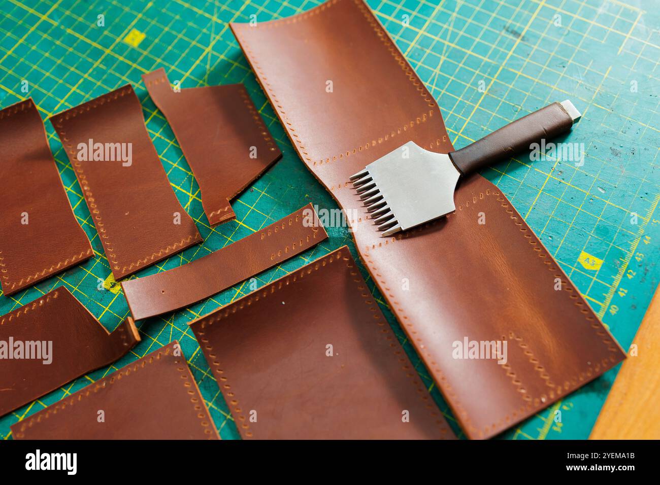 The process of production of leather goods. Materials and tools for ...