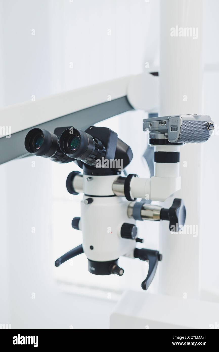 Dental microscope in a modern dental office. Modern dental treatment ...