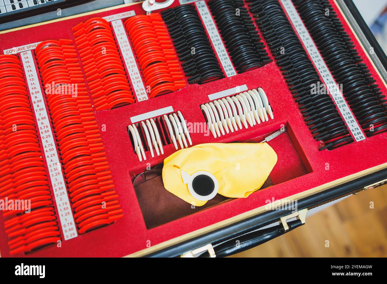 Selection of glasses for vision. A set of lenses for vision testing and ...