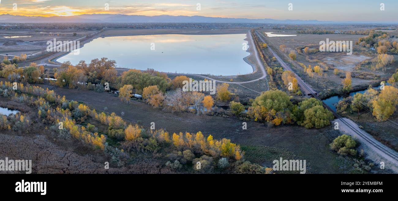 aerial panorama of Colorado landscape near Fort Collins with Poudre ...