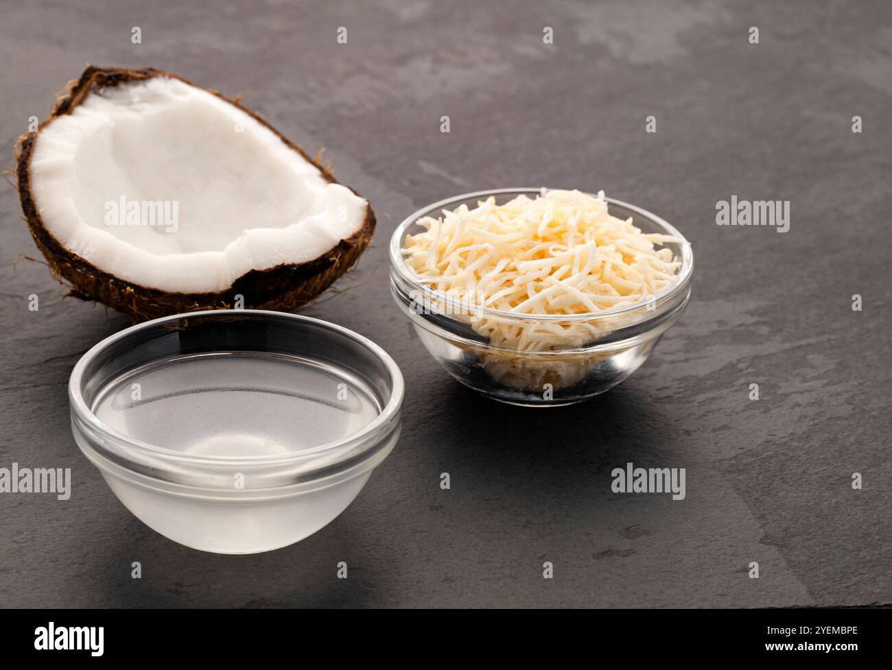 Cocos nucifera - Natural fresh coconut water in glass bowl Stock Photo ...