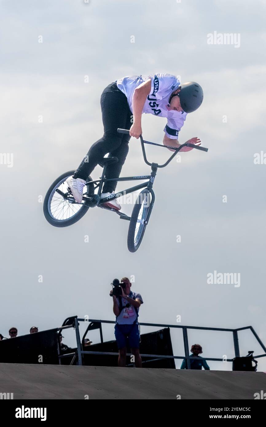 Justin Dowell (USA) competes in the Cycling BMX Freestyle Men's Park ...