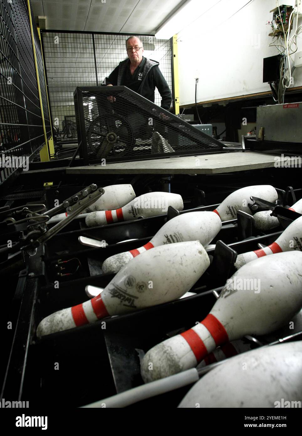 Ten-pin bowling, behind the scenes Stock Photo - Alamy