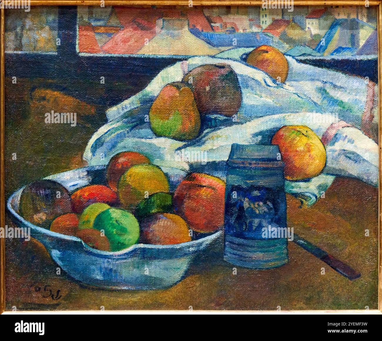 Bowl of Fruit and Tankard before a Window, probably 1890, Paul Gauguin ...