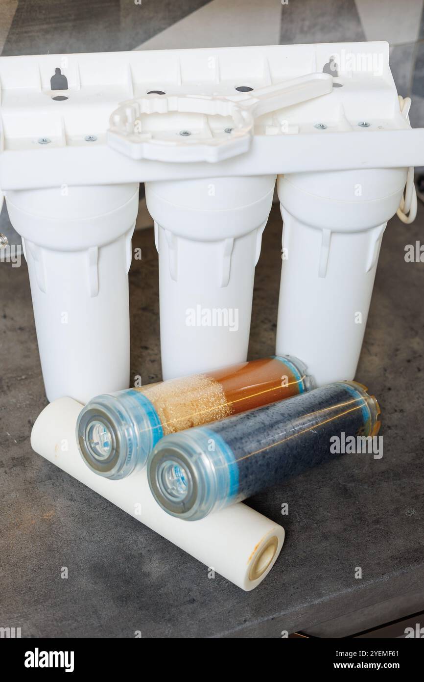 Replaceable cartridges in the water filter system. Water filtration ...