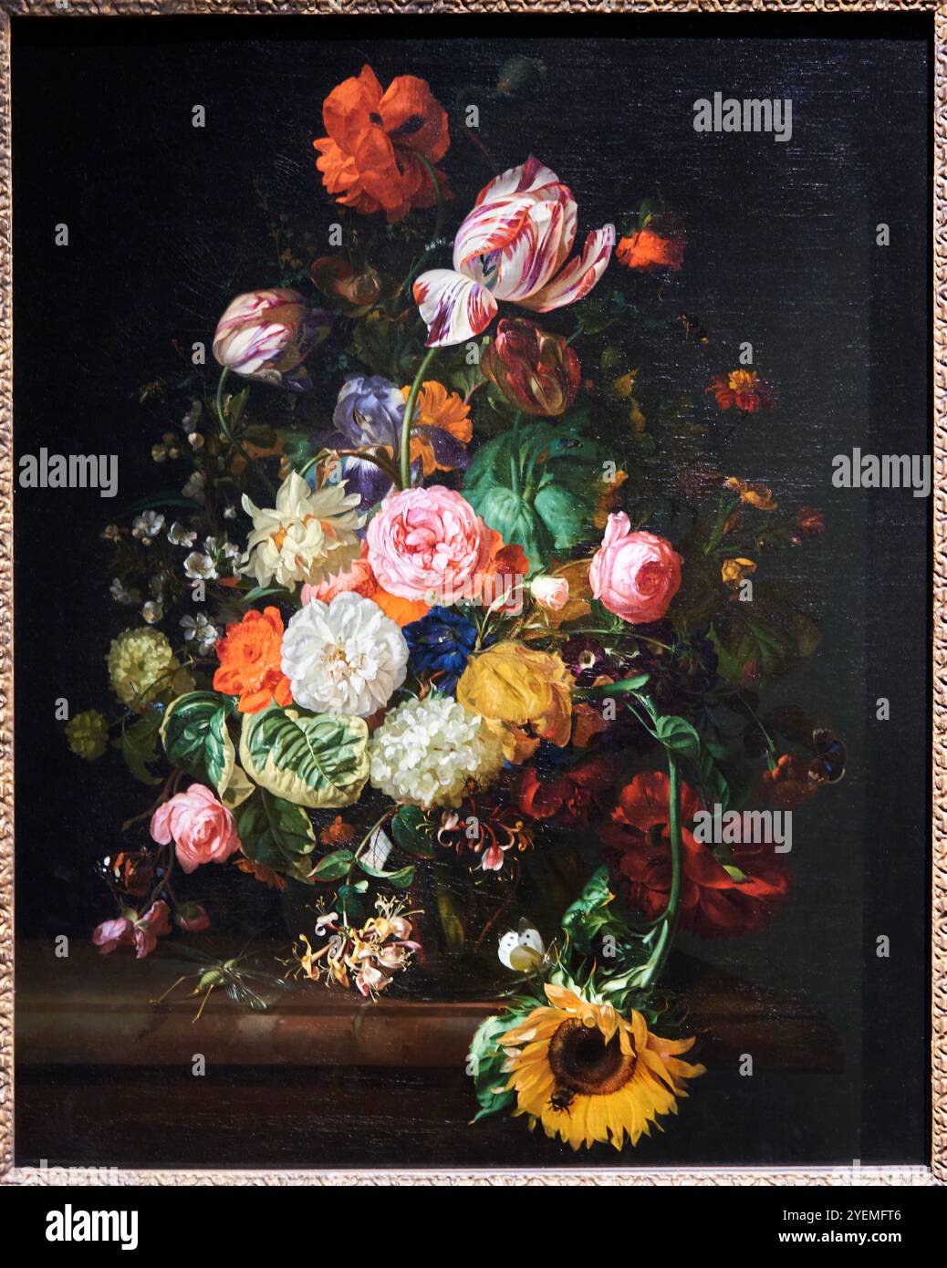 Still Life of Flowers in a Glass Vase on a Marble Ledge, 1710, Rachel ...