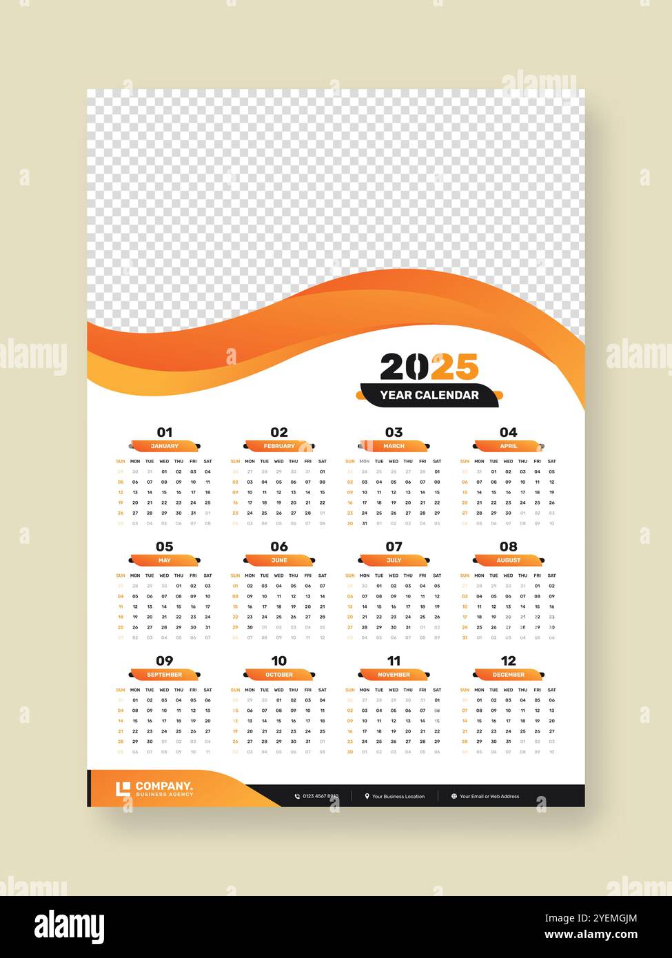 Minimalist professional single page wall calendar template design for ...