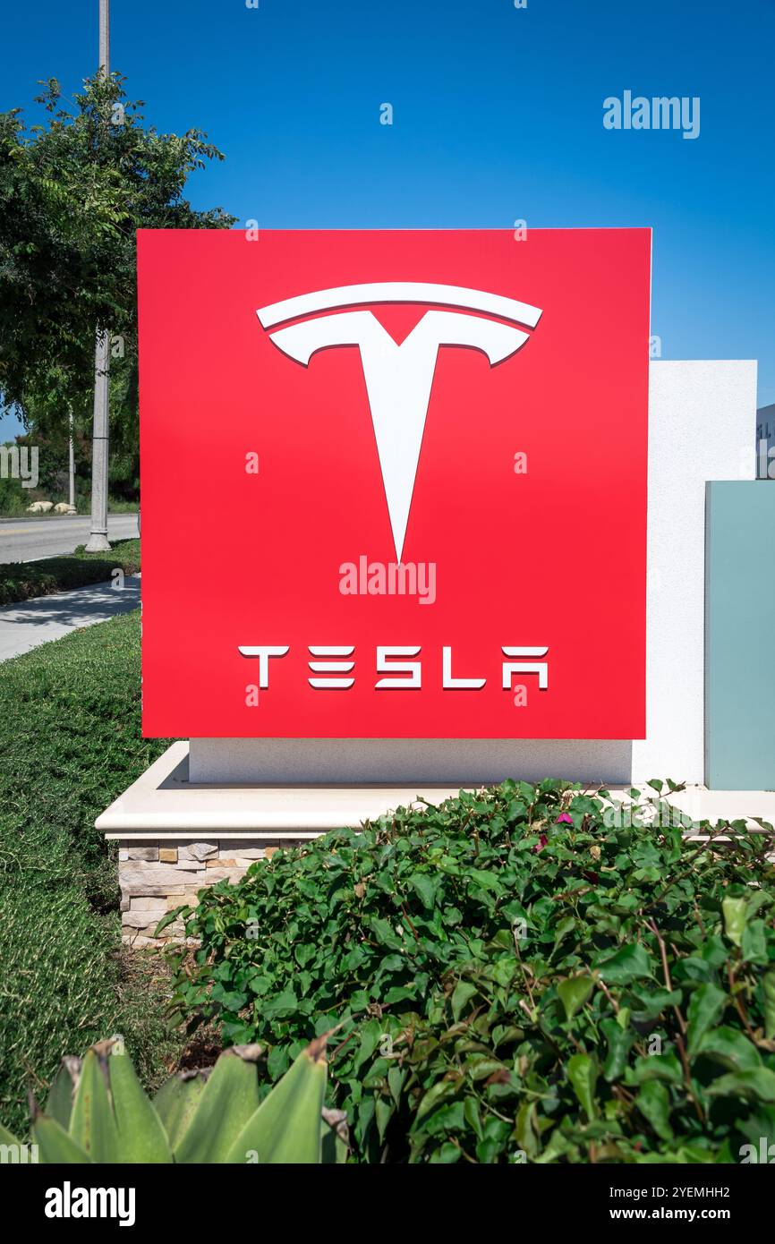 Tesla sign at entrance to Tesla Center Stock Photo - Alamy