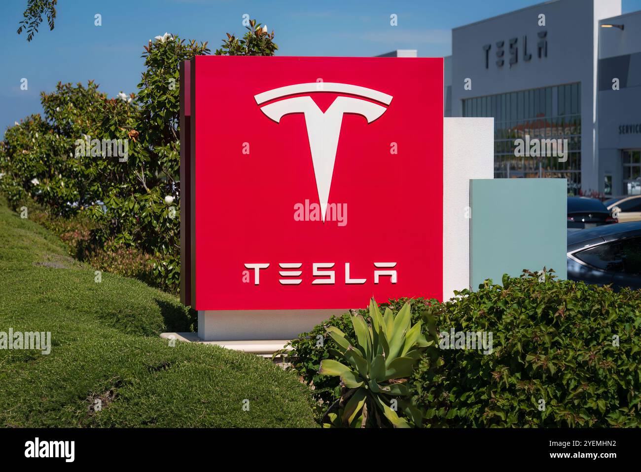 Tesla sign at entrance to Tesla Center Stock Photo - Alamy
