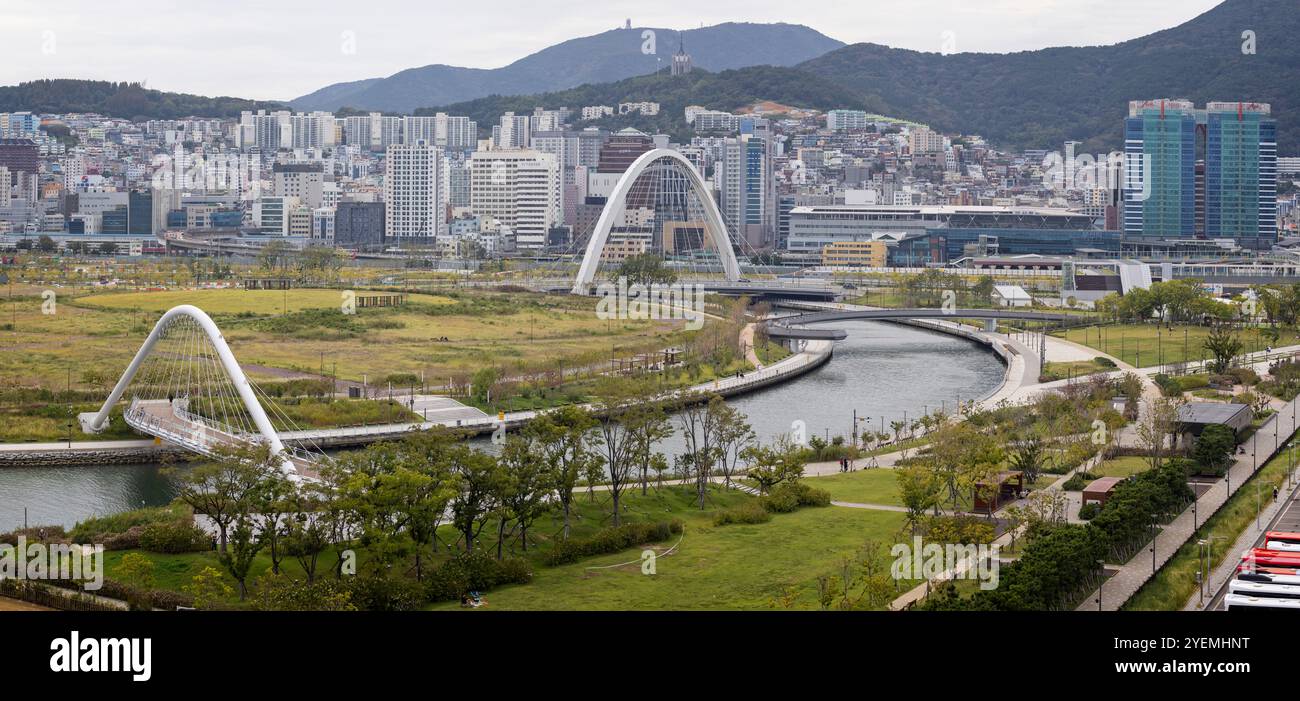 Panoramic view of the Bukhang Culture Park on the waterfront at Busan ...