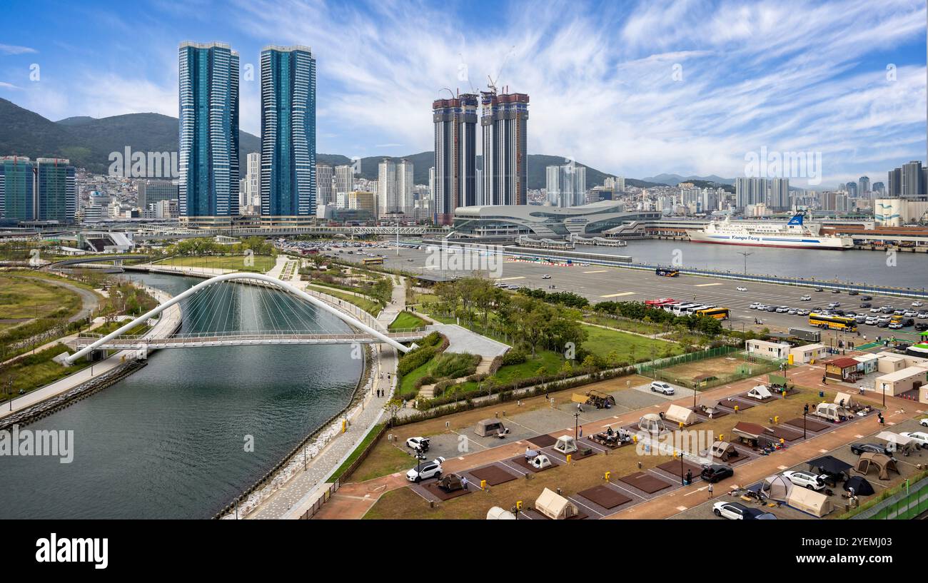 Cityscape of Busan from the International terminal at Busan Port, South ...