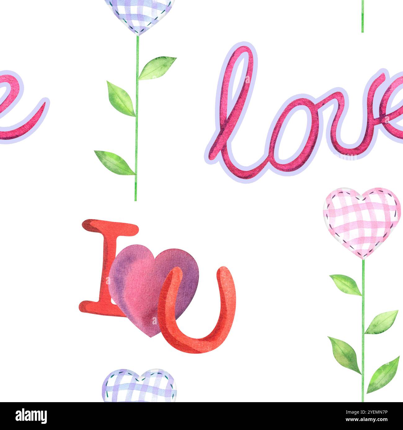 Lettering word Love and I love you and fabric hearts-flowers ...