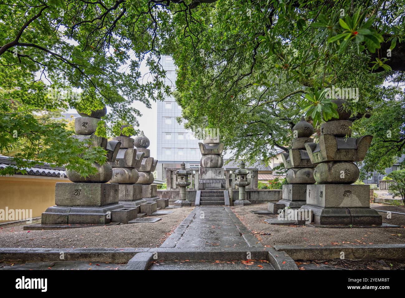 Stone memorials in cemetery at Tochoji Temple in Fukuoka, Japan on 2 ...