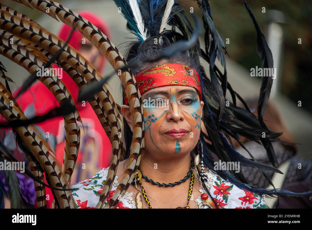 London, UK. 28th Oct, 2023. Aztec Indian musician seen during the ...