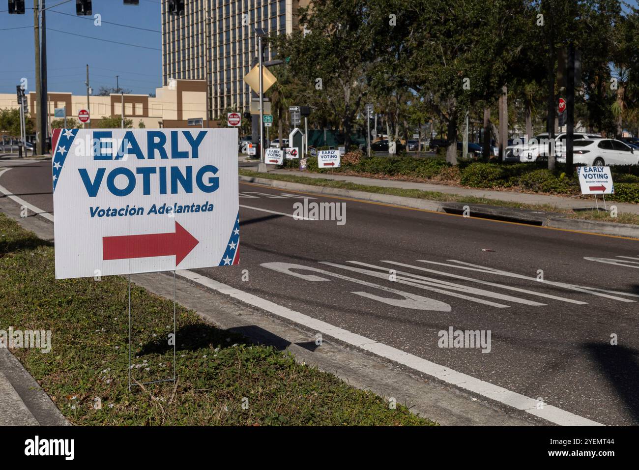 Sign placed on the public road indicating where to go to vote early for ...