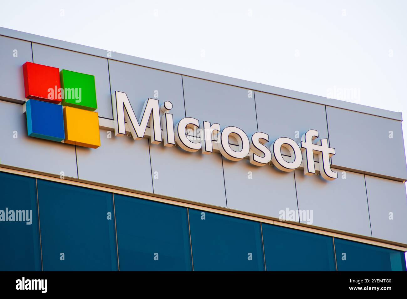 Exterior view of Microsoft logo sign on October 29, 2024, in Lehi, Utah ...