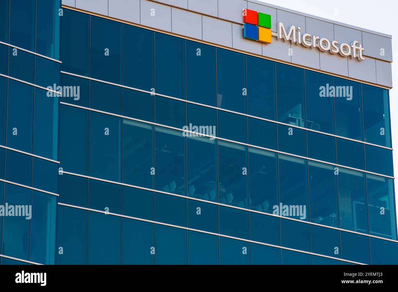 Exterior view of Microsoft logo sign on October 29, 2024, in Lehi, Utah ...