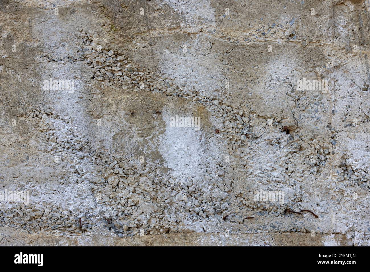 Cracked and Pebble-Embedded Concrete Wall, Weathered Stone Textured ...