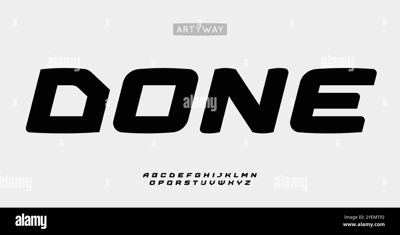 Modern squared alphabet, soft bold italic letters, geometric font for ...