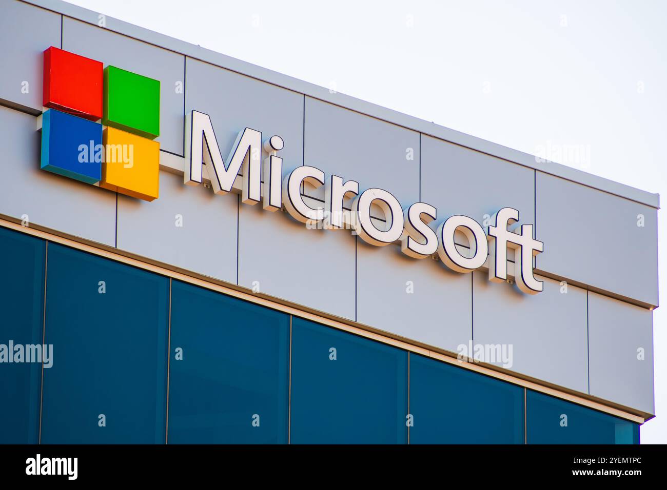 Exterior view of Microsoft logo sign on October 29, 2024, in Lehi, Utah ...