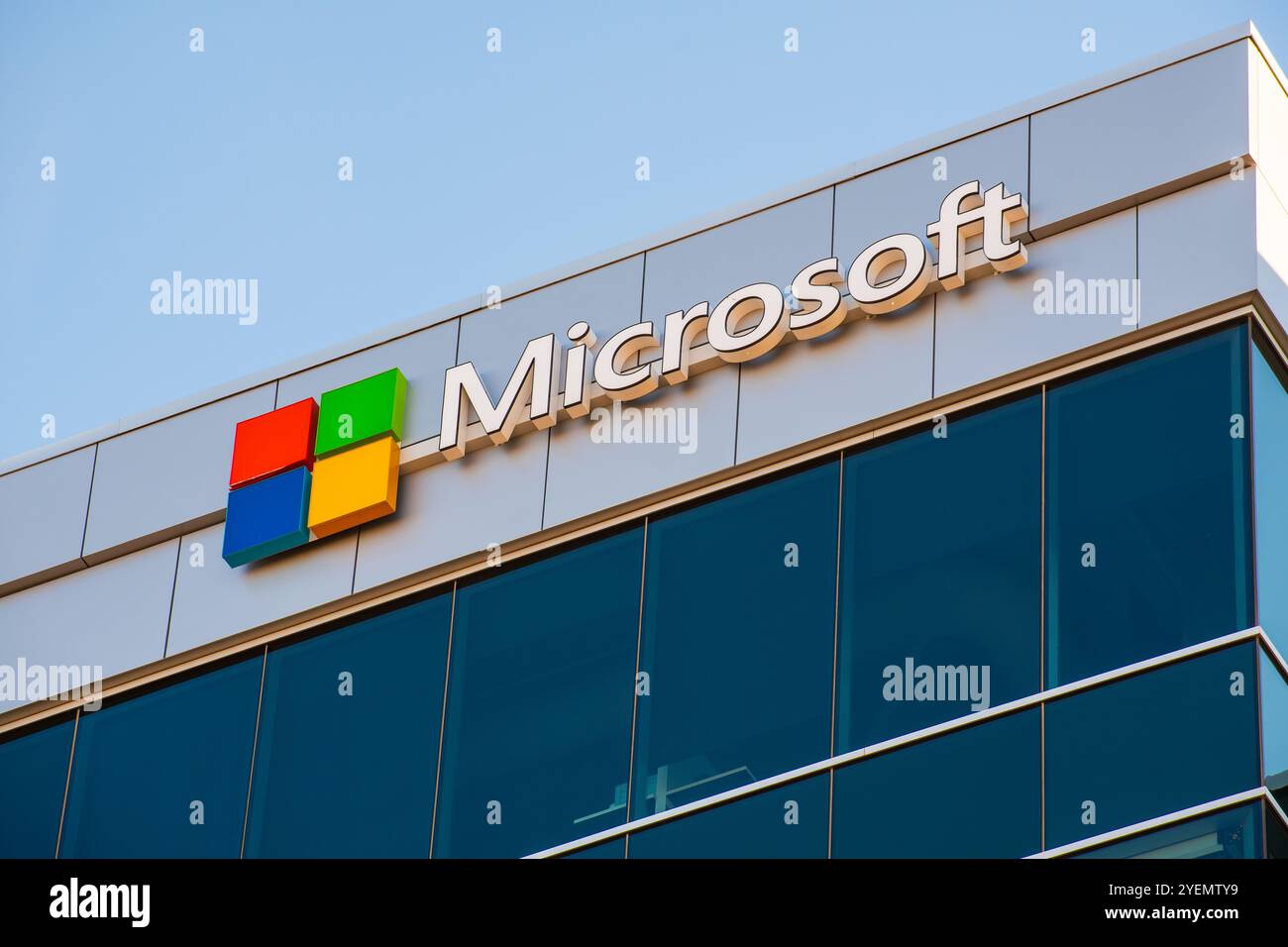 Exterior view of Microsoft logo sign on October 29, 2024, in Lehi, Utah ...