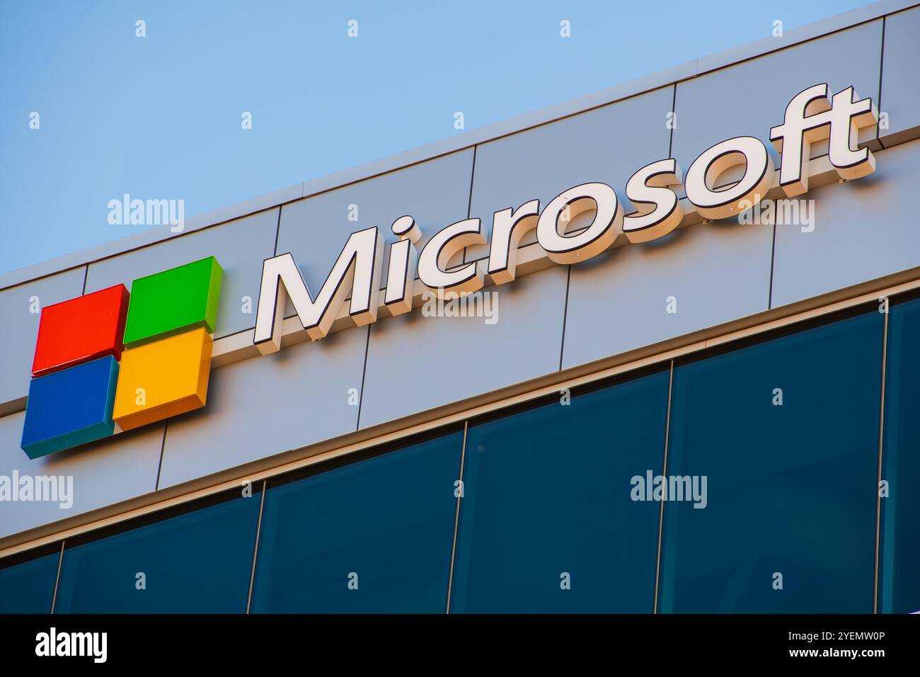 Exterior view of Microsoft logo sign on October 29, 2024, in Lehi, Utah ...