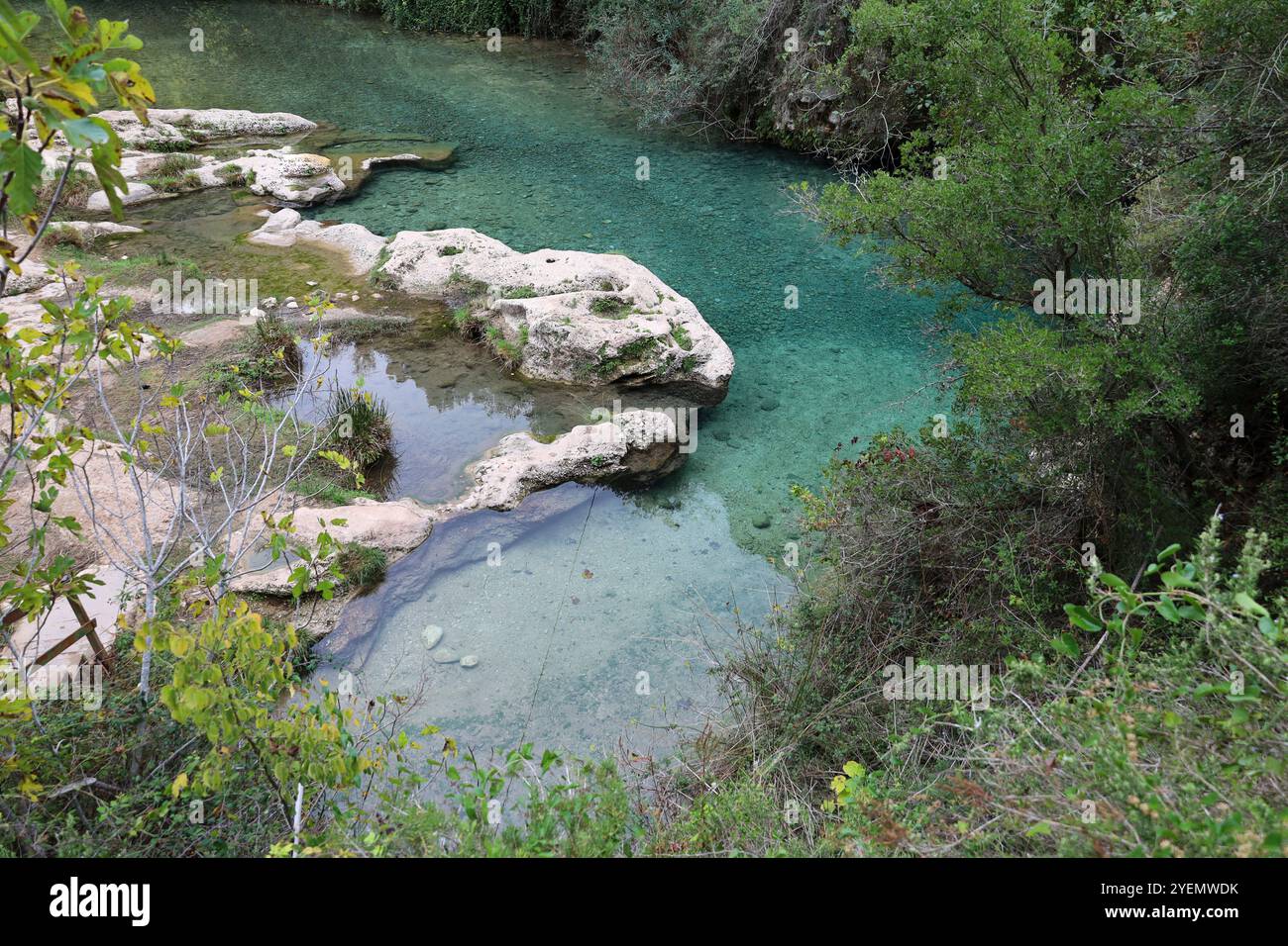 The Gorgo de la Escalera waterfall and canyon in Anna town, Valencia ...
