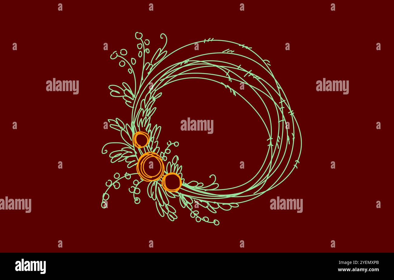 Single continuous line flower circle frame. Hand drawn round line ...