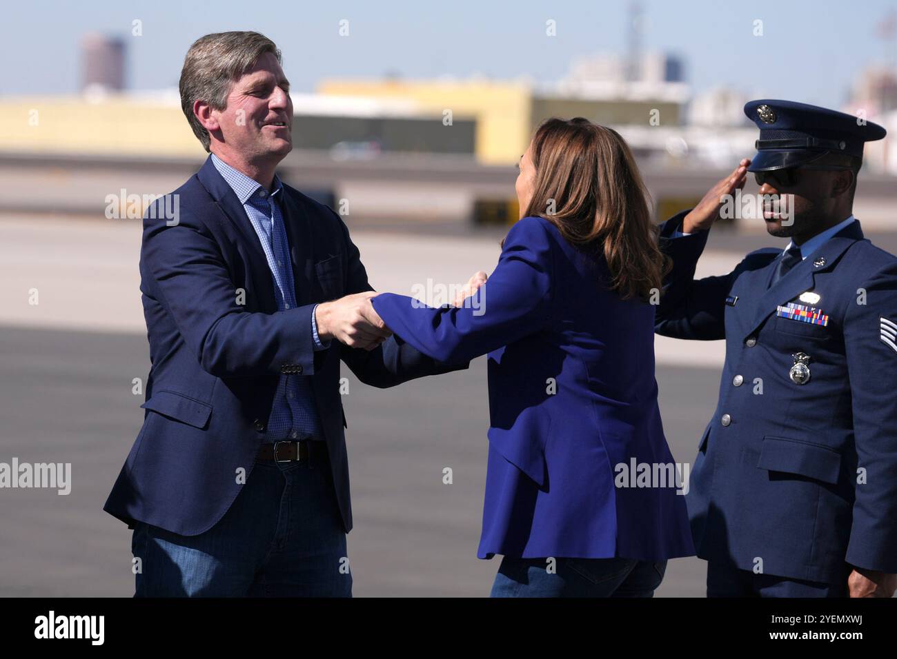 Rep. Greg Stanton, D-Ariz., from left, greets Democratic presidential ...